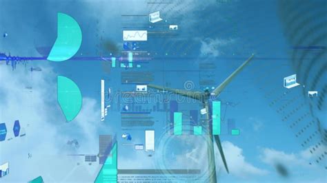 Animation Of Data Processing Over Wind Turbines Stock Video Video Of