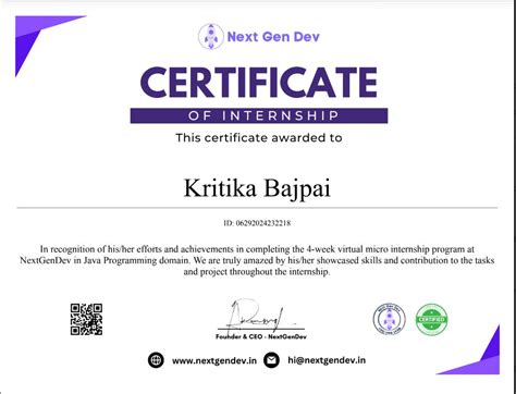 Kritika Bajpai On Linkedin Java Internship Programming Nextgendev