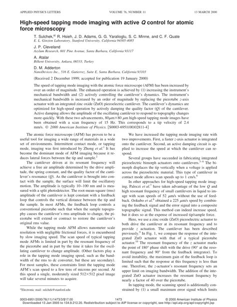 Pdf High Speed Tapping Mode Imaging With Active Q Control For Atomic