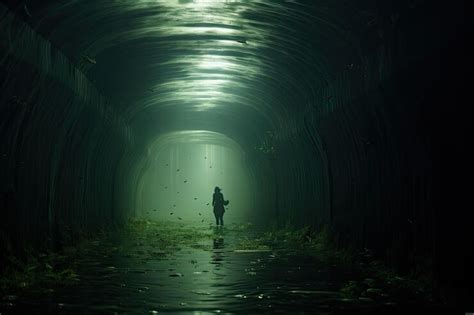 Premium Ai Image Drowning In A Dark Abandoned Underwater Tunnel