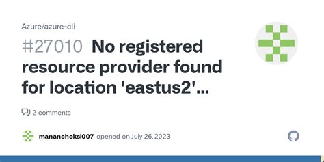 No Registered Resource Provider Found For Location Eastus And API Version T