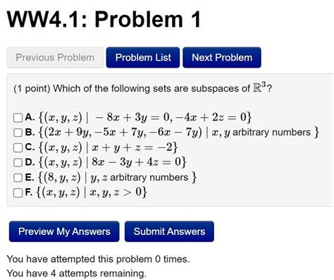 Solved 1 Point Which Of The Following Sets Are Subspaces