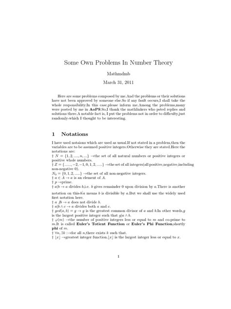 Problems Number Theory Pdf Abstract Algebra Arithmetic
