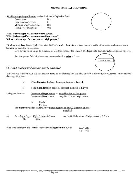 Key Notes On Microscope Calculations And Other Microscope