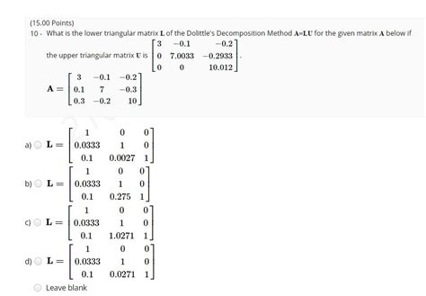 15 00 Points 10 What Is The Lower Triangular