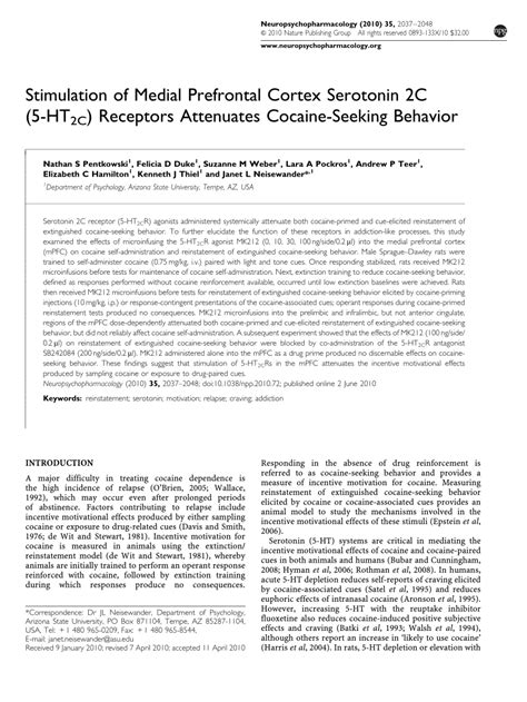 Pdf Stimulation Of Medial Prefrontal Cortex Serotonin 2c 5 Ht2c