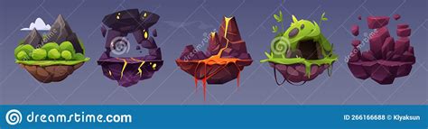 Fantastic Flying Land Platforms For Game Ui Design Cartoon Vector 277387493