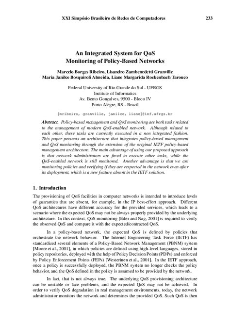 Pdf An Integrated System For Qos Monitoring Of Policy Based Networks