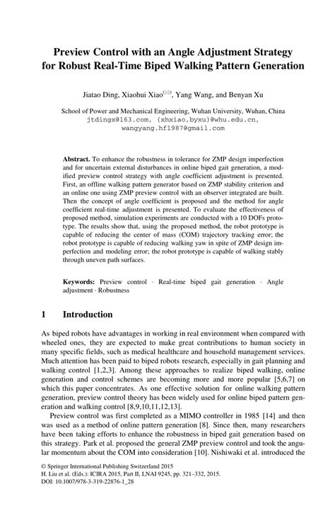 Pdf Preview Control With An Angle Adjustment Strategy For Robust Real Time Biped Walking