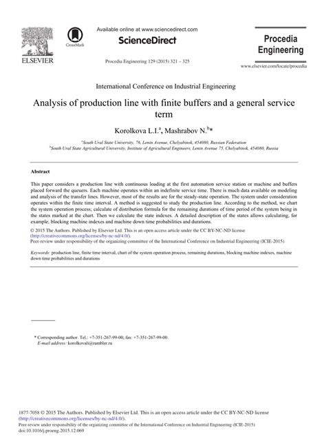 Pdf Analysis Of Production Line With Finite Buffers And A General Service Term