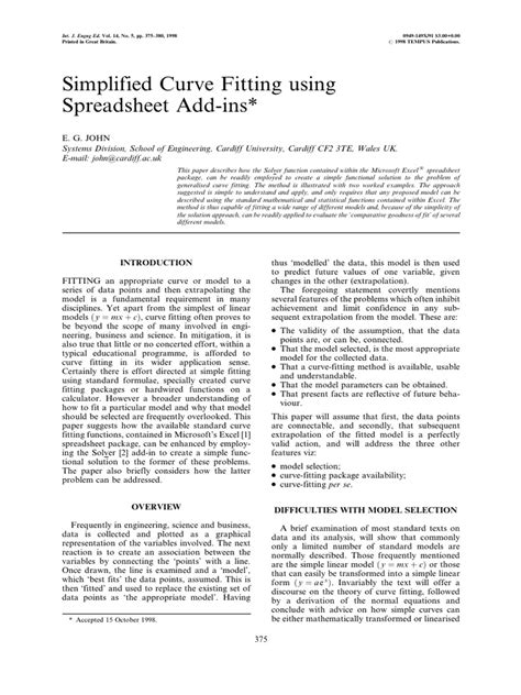 Curve Fitting For Spreadsheets Pdf Spreadsheet Microsoft Excel