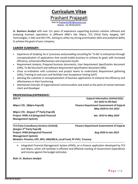 Resume Prashant Prajapati Pdf Specification Technical Standard