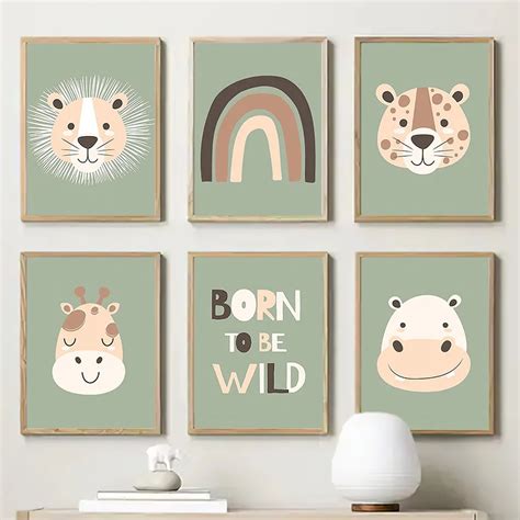 사자 호랑이 기린 하마 레인보우 보헤미안 보육 월 아트 캔버스 회화 북유럽 포스터 프린트 사진 아기 키즈 룸 장식 Aliexpress