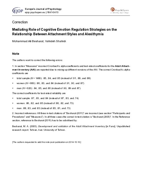 Pdf Mediating Role Of Cognitive Emotion Regulation Strategies On The Relationship Between