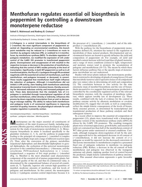 PDF Menthofuran Regulates Essential Oil Biosynthesis In Peppermint By