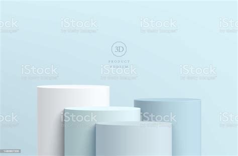 현실적인 흰색과 부드러운 파란색 실린더 받침대 연단이 있는 3d 배경 추상 최소 벽 장면입니다 파스텔 모형 제품 디스플레이 기하학적 플랫폼 무대 쇼케이스 3d 벡터 렌더링
