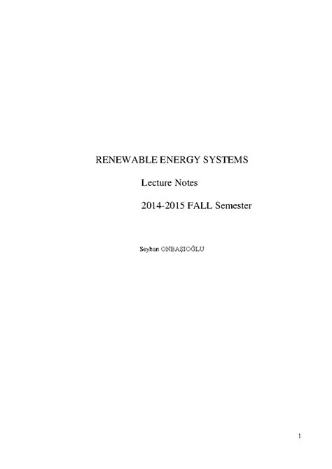 Renewable Energy Systems Lecture Notes RENEWABLE ENERGY SYSTEMS Lecture Notes