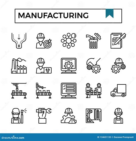 Manufacturing Outline Design Icon Set Stock Illustration Illustration Of Project Energy