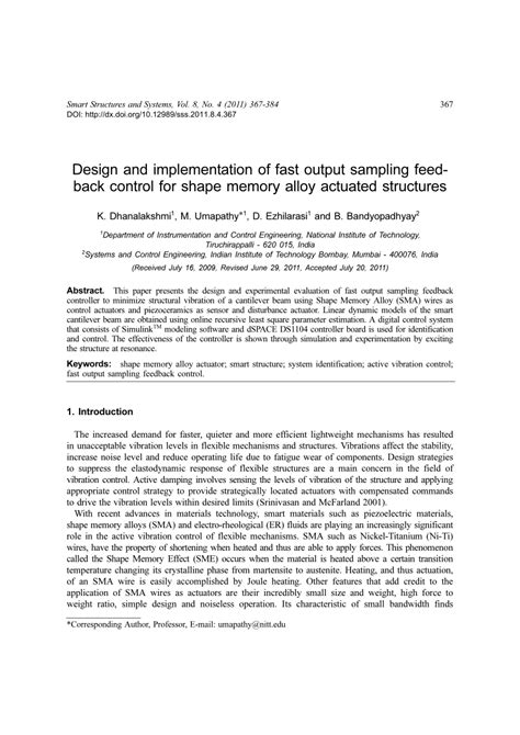 Pdf Design And Implementation Of Fast Output Sampling Feedback Control For Shape Memory Alloy