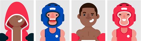 권투 남자의 평면 초상화 세트입니다 컬러 만화 캐릭터 스포츠 선수 남자 프로필 사진 벡터 일러스트 레이 션의 컬렉션 감정에 대한 스톡 벡터 아트 및 기타 이미지 Istock