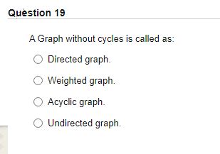 Solved Question A Graph Without Cycles Is Called As Chegg Com