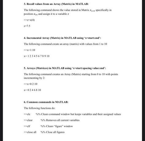 Solved Recall Values From An Array Matrix In MATLAB Chegg Com