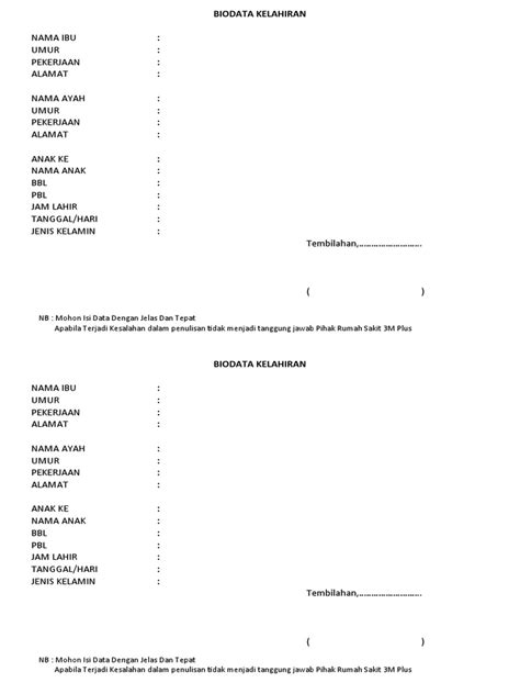 Form Biodata Kelahiran Pdf