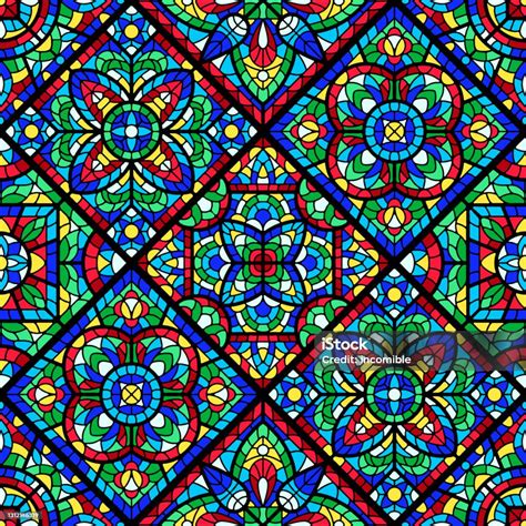 스테인드 글라스 창은 컬러 피스 장식 모자이크 타일 패턴 스테인드글라스에 대한 스톡 벡터 아트 및 기타 이미지 스테인드글라스