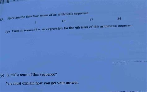 Solved 23 Here Are The First Four Terms Of An Arithmetic Sequence 17 24 3 10 A Find In