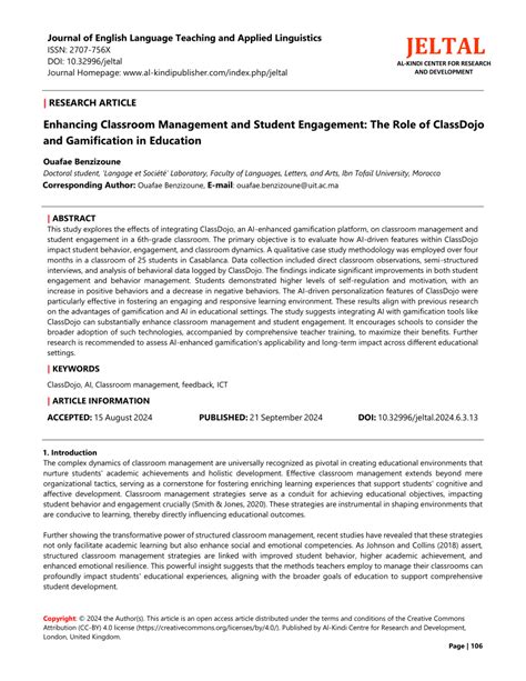 Pdf Enhancing Classroom Management And Student Engagement The Role