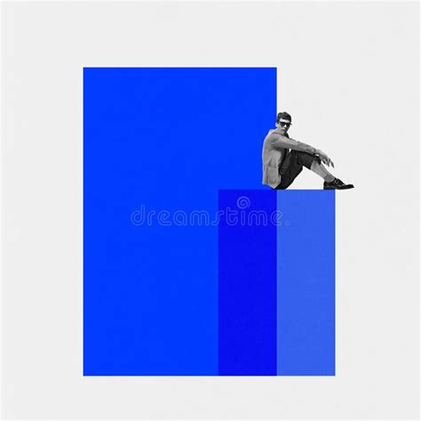 Modern Aesthetic Artwork Man In Monochrome Filter Sitting On Edge Of Blue Bar Graph