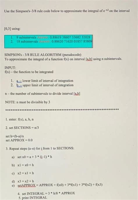Solved Use The Simpsons −3 8 Rule Code Below To Approximate