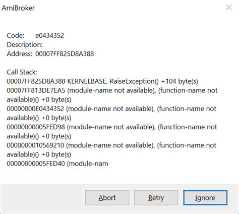dot net error 3rd party was error while running amibroker in vps