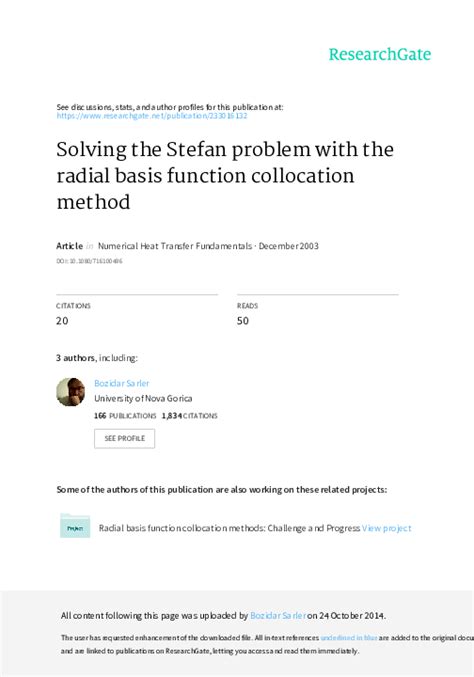 Pdf Solving The Stefan Problem With The Radial Basis Function Collocation Mehod