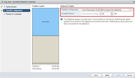 expanding the lun capacity on a vmware esx application server