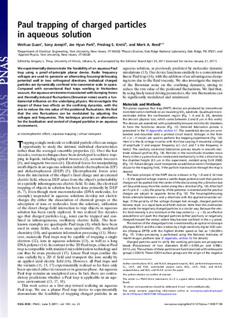 Pdf Paul Trapping Of Charged Particles In Aqueous Solution