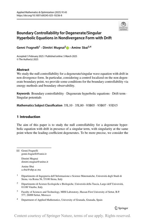 Pdf Boundary Controllability For Degenerate Singular Hyperbolic Equations In Nondivergence