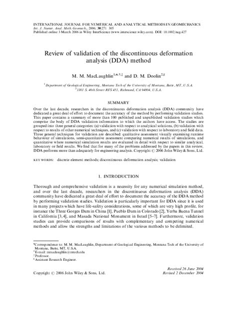 Pdf Review Of Validation Of The Discontinuous Deformation Analysis Dda Method