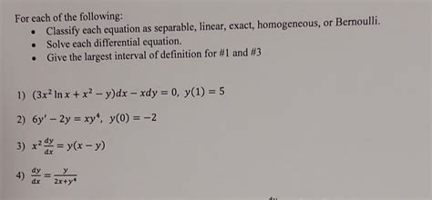 Solved For Each Of The Following Classify Each Equation