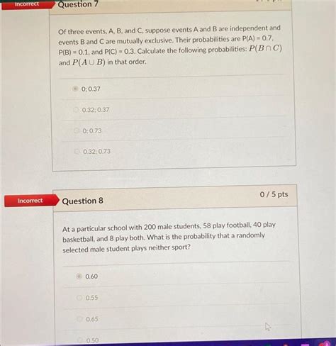 Solved Of Three Events A B And C Suppose Events A And B