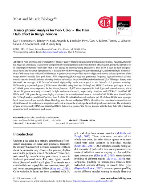 Pdf Transcriptomic Analysis For Pork Color—the Ham Halo Effect In