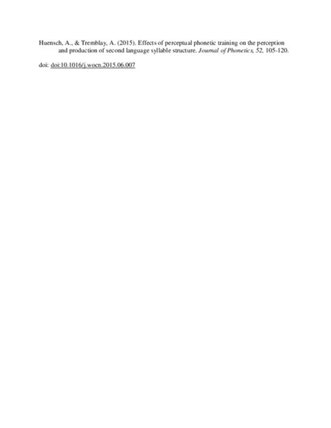 Pdf Effects Of Perceptual Phonetic Training On The Perception And