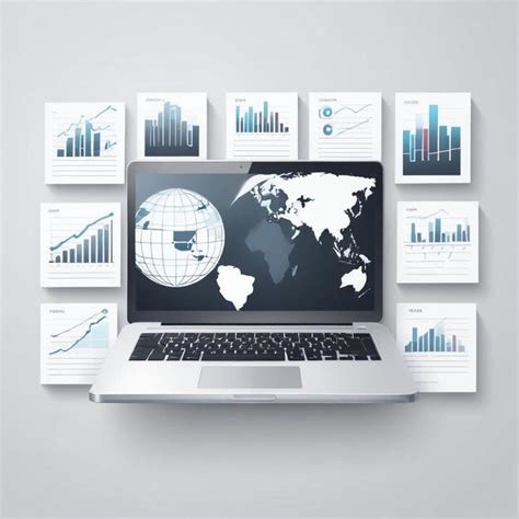 global insights laptop displaying world map with analytics graph on the