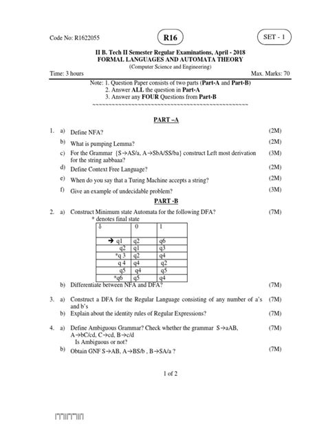 Analysis Of A Document Containing Questions On Formal Languages And Automata Theory Pdf