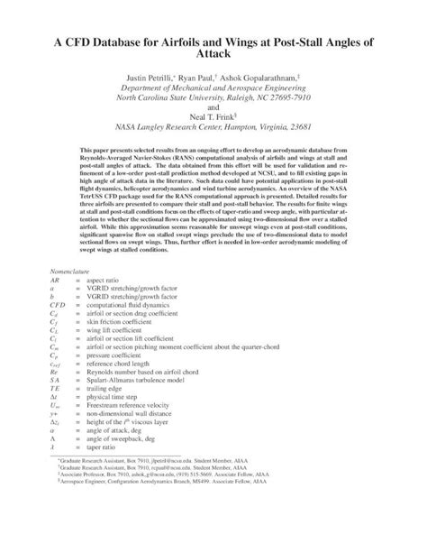 pdf a cfd database for airfoils and wings at post stall angles of