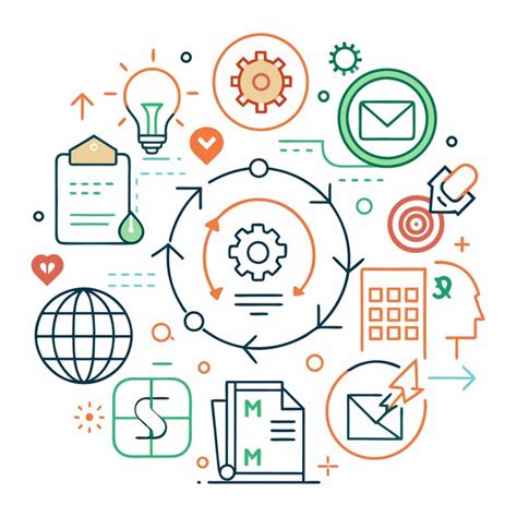 Colorful Line Icons Illustrate Business Strategy Workflow Planning And