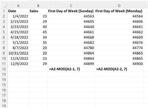 How To Get First Day Of Week In Excel With Examples