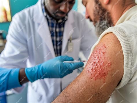 Doctor Administering Injection To Patient With Skin Rash Premium Ai Generated Image