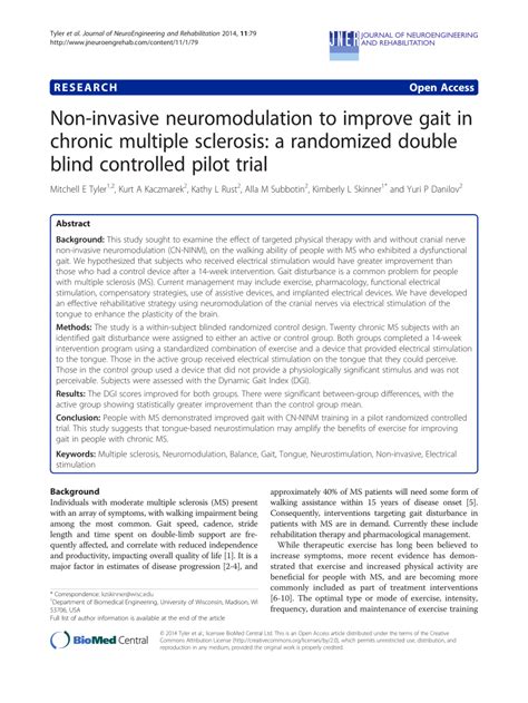 Pdf Non Invasive Neuromodulation To Improve Gait In Chronic Multiple Sclerosis A Randomized