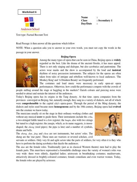 Worksheet 6 Factual Recount Pdf Beijing Opera Worksheet 6 Factual Recount Pdf Beijing Opera